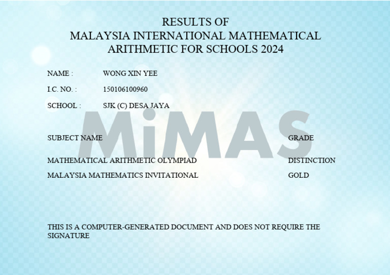 Malaysia Math Olympiad Results 2024 | PDF