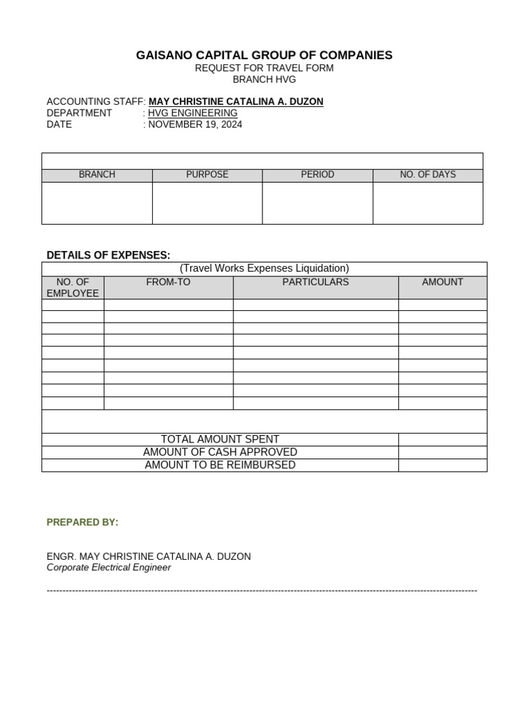 Travel Expense Request Form | PDF