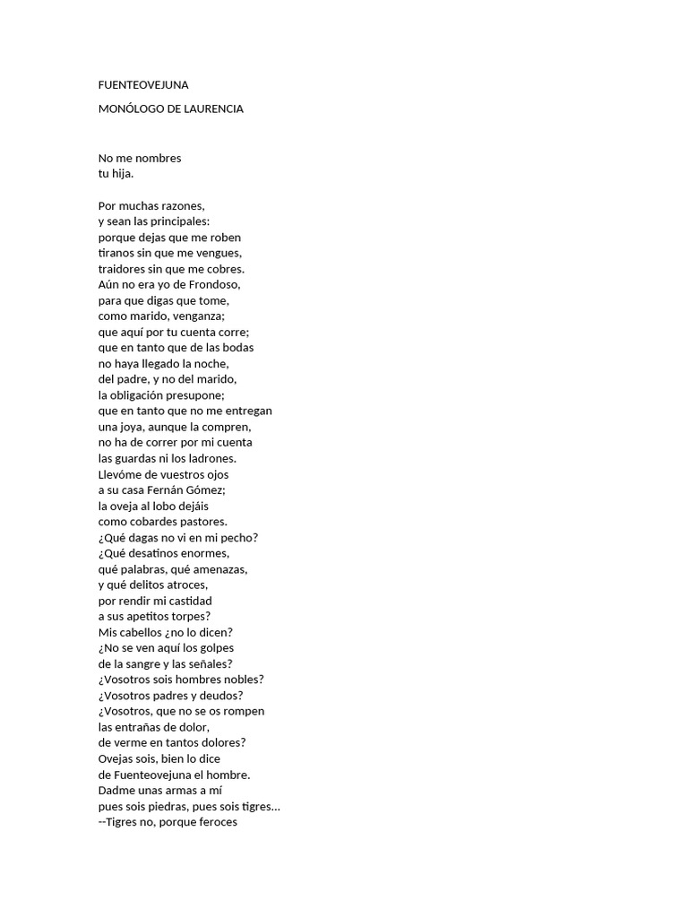 Monólogo de Laurencia - Fuenteovejuna | PDF