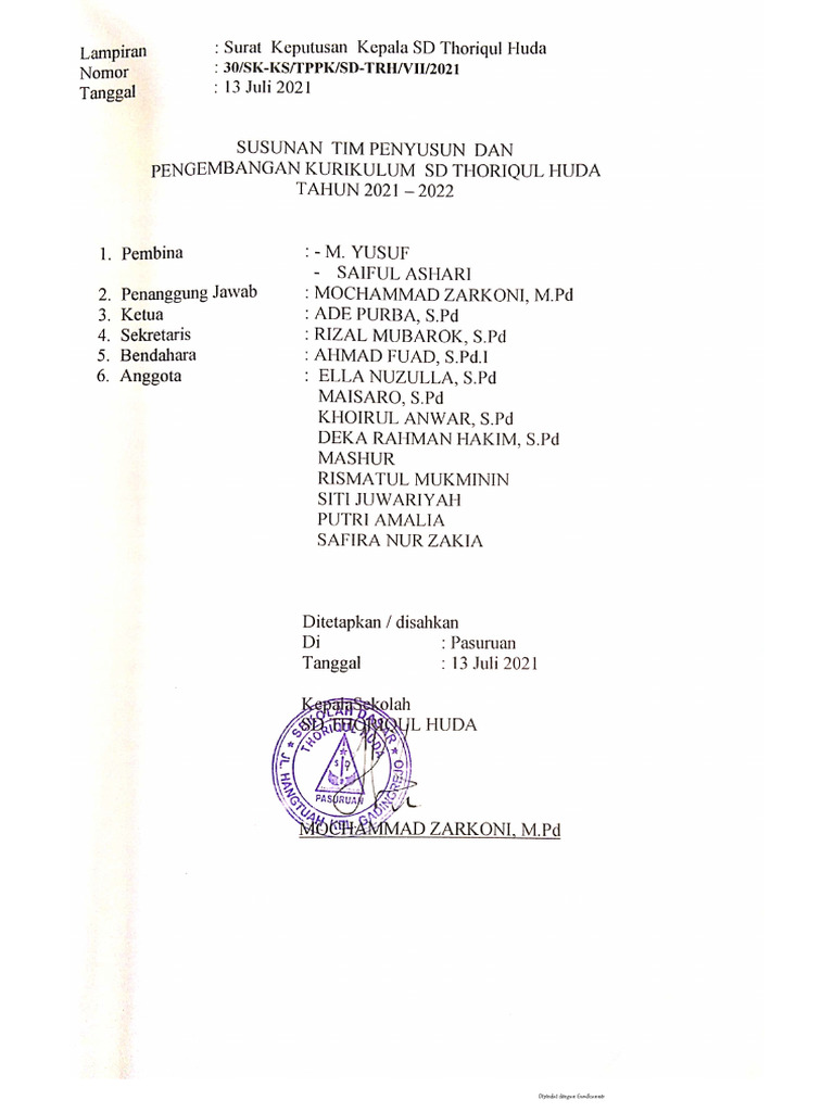 Susunan Tim Penyusun KTSP | PDF