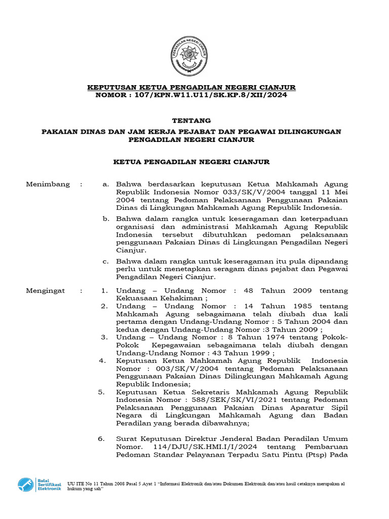 SK Pakaian Dinas Terbaru 2024 | PDF