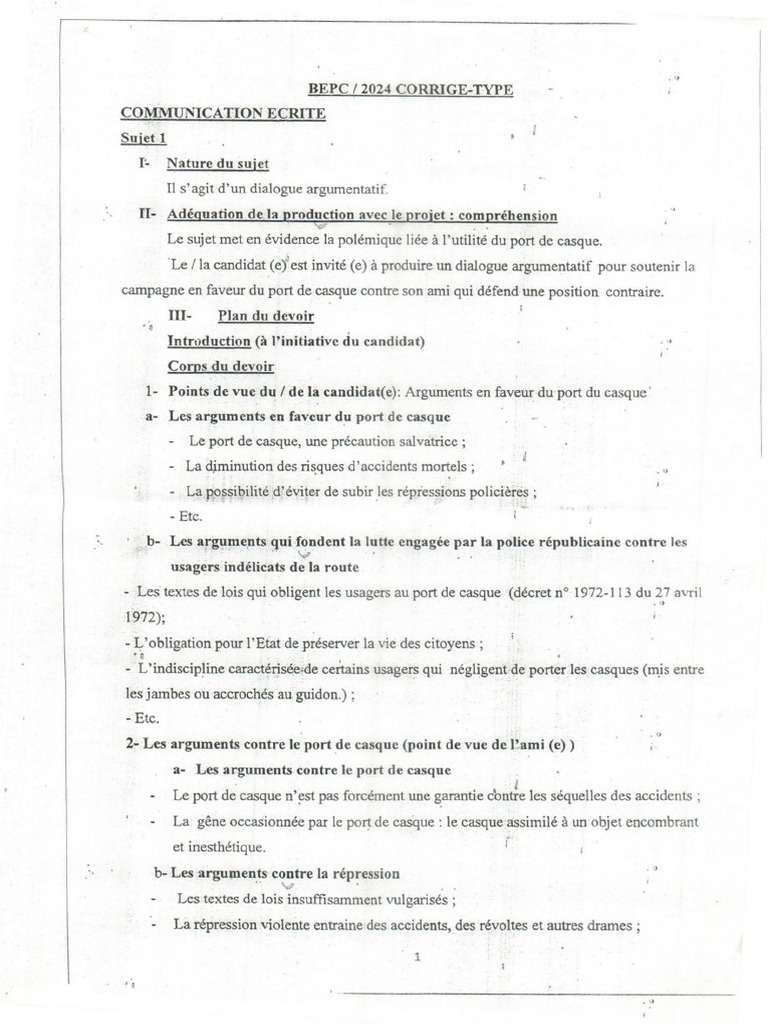 Corrige Bepc 2024 Communication Ecrite | PDF