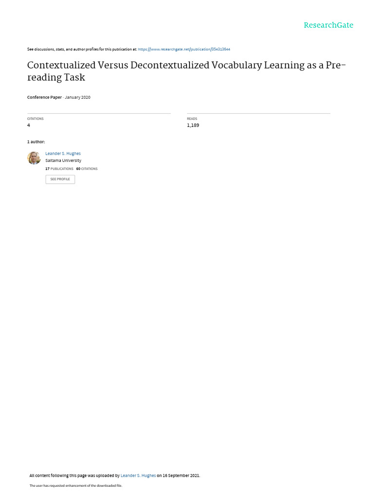 Contextualized Versus Decontextualized Vocabulary Learning As A Pre ...