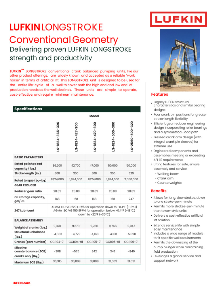 Lufkin Long Stroke Pumping Units Overview | PDF | Gear | Manufactured Goods