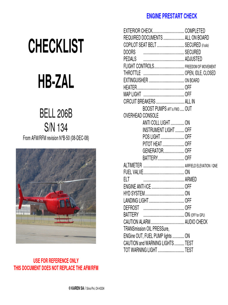 Bell 206B Checklist | PDF | Aviation | Aircraft