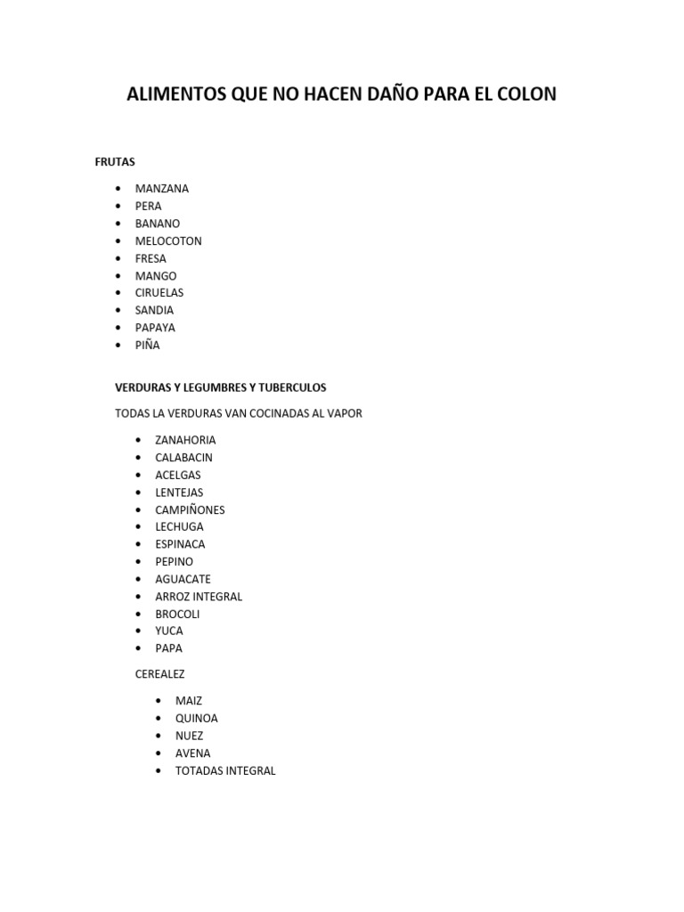 Alimentos Que No Hacen Daño para El Colon | PDF