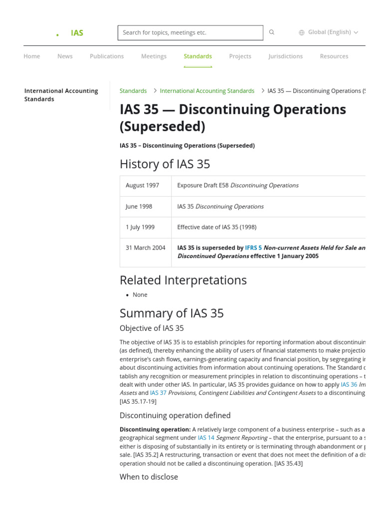 IAS 35 - Discontinuing Operations (Superseded) | PDF | International ...
