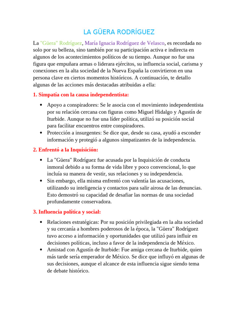 La Güera Rodríguez: Influencia en la Independencia | PDF
