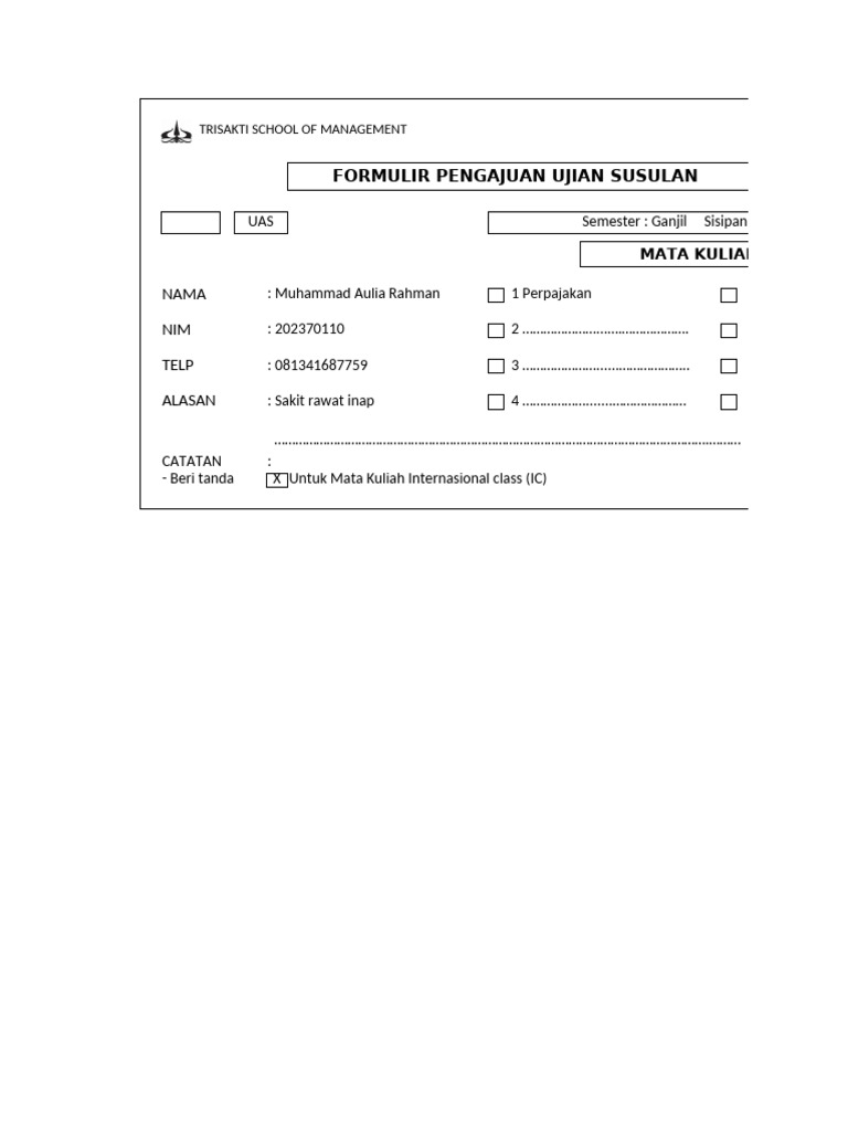 Formulir Ujian Susulan | PDF