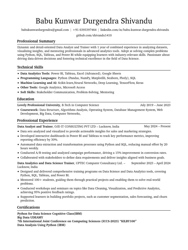 Resume Babu Kunwar Durgendra Shivandu | PDF | Analytics | Data Science