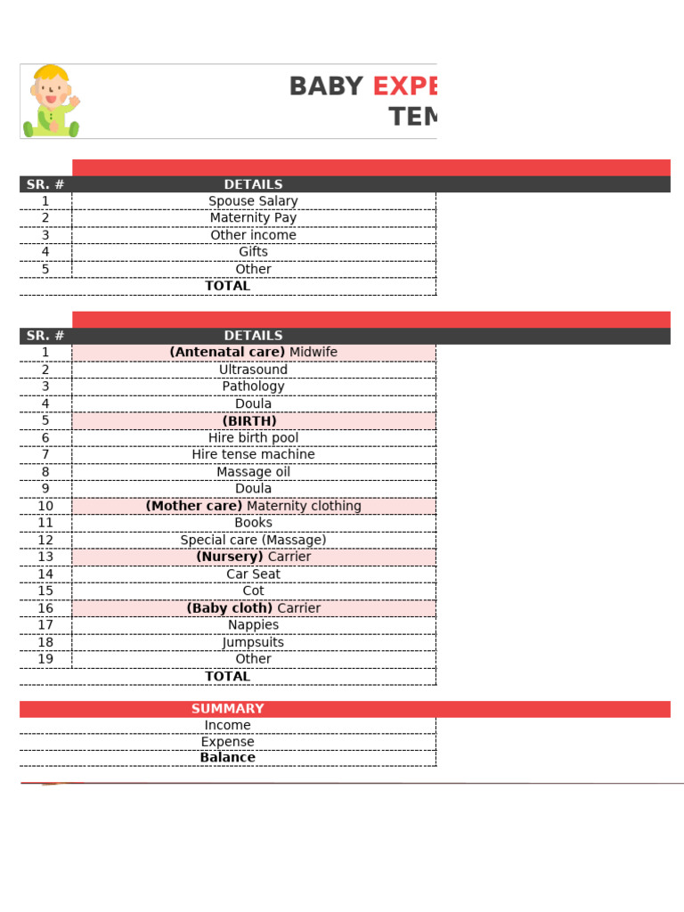 Baby Expense Budget Template 01 | PDF | Human Reproduction | Human ...