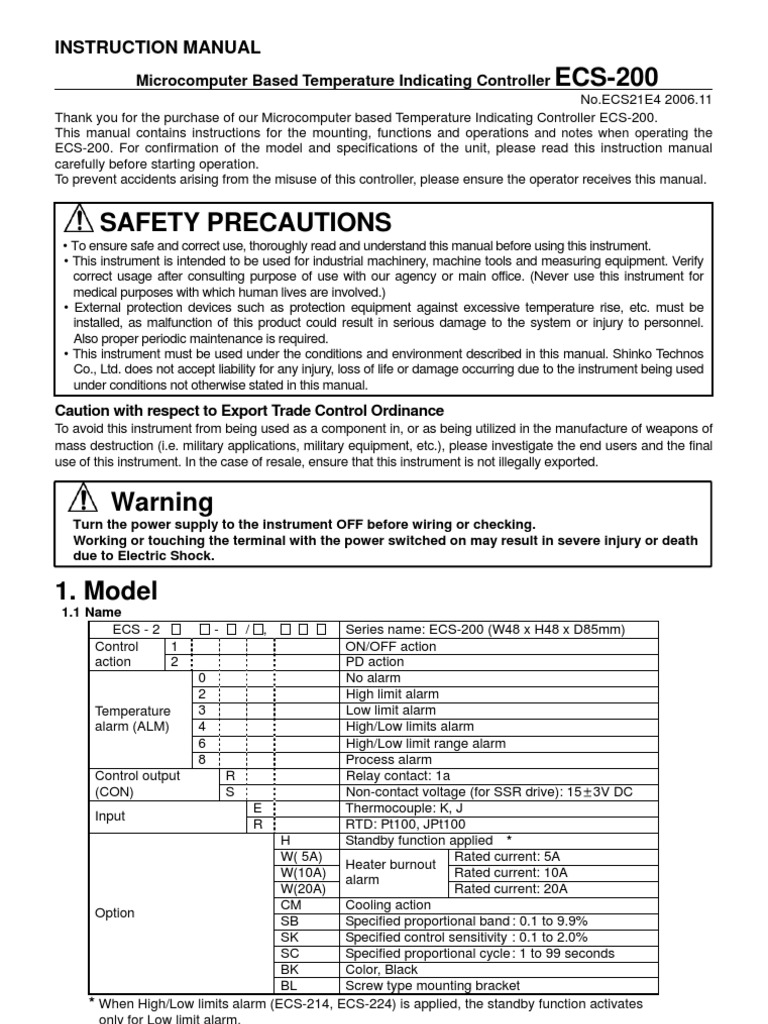 ECS-200 Manual E4 | PDF | Alternating Current | Thermocouple