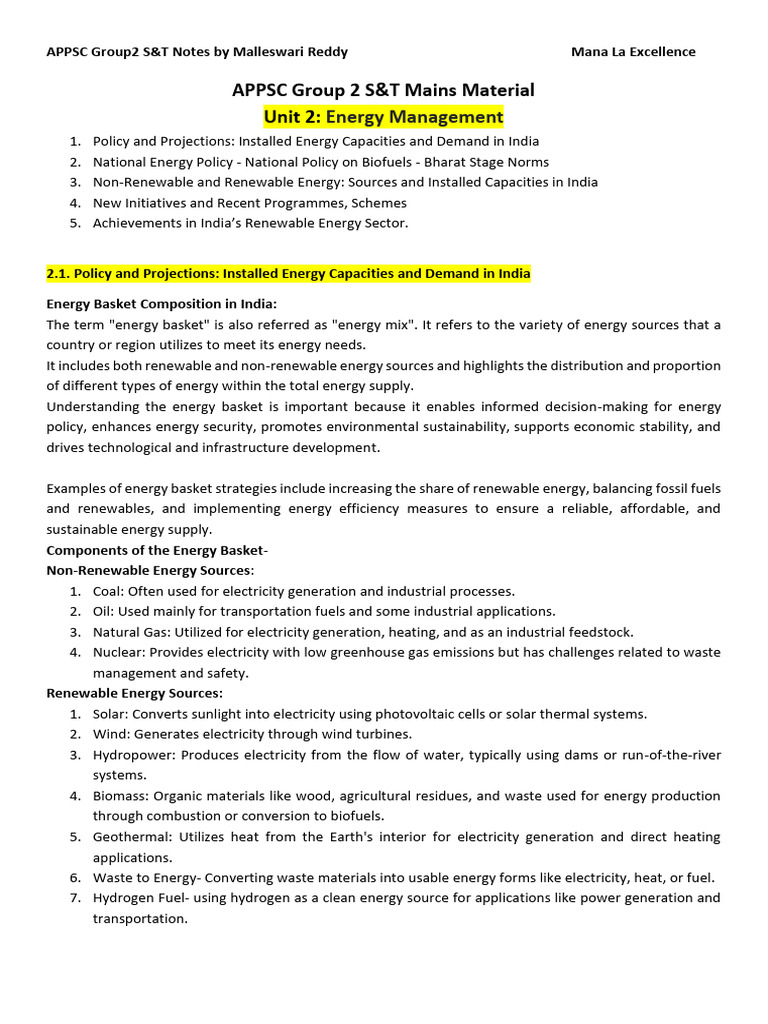 APPSC Group 2 Energy Management Notes | PDF | Natural Gas | Renewable ...