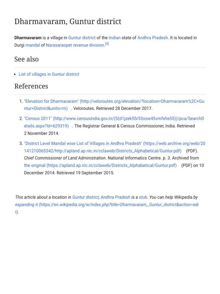 Dharmavaram, Guntur District: See Also | PDF