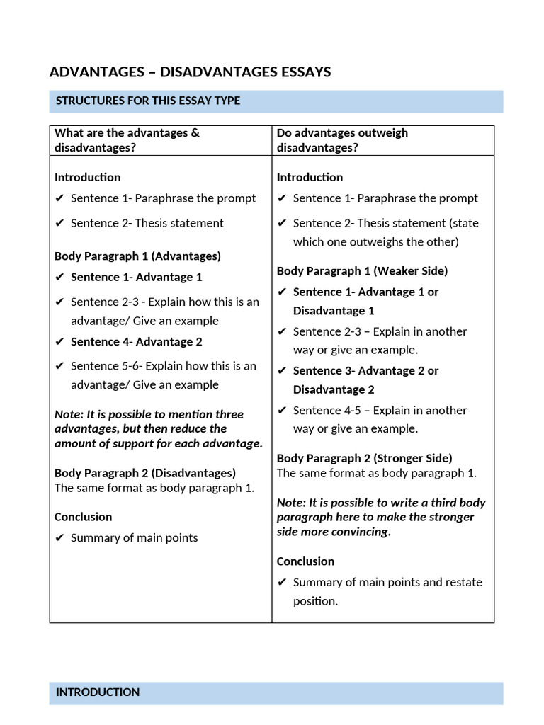Advantages-Disadvantages Essays | PDF | Language Mechanics | Linguistic ...