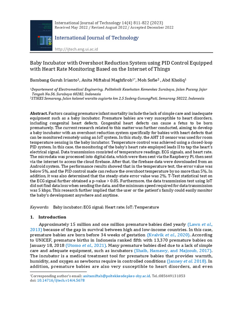 IJTech EECE 5678 Baby Incubator With Overshoot Reduction System Usi | PDF | Heart Rate | P Value