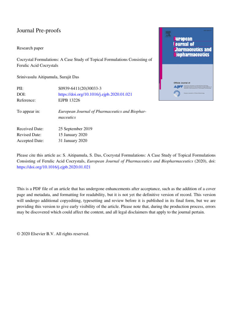 Cocrystal Formulations A Case Study of Topical Formulations Consisting ...