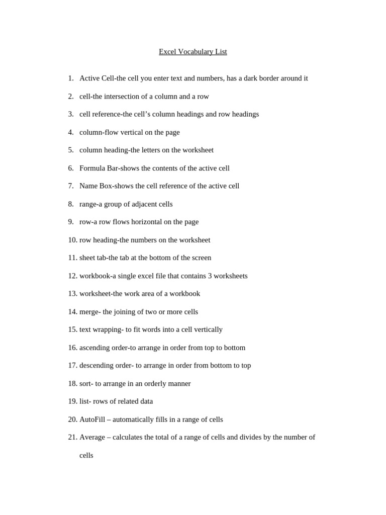 Excel Vocabulary | PDF