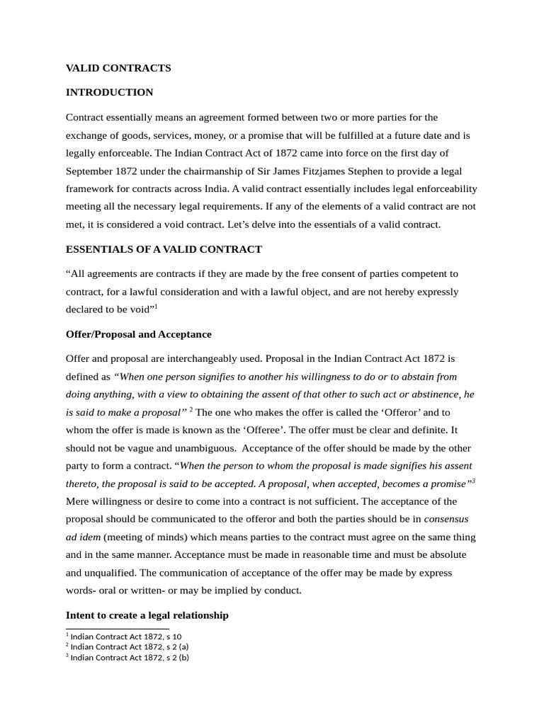Valid Contracts | PDF | Consideration | Offer And Acceptance