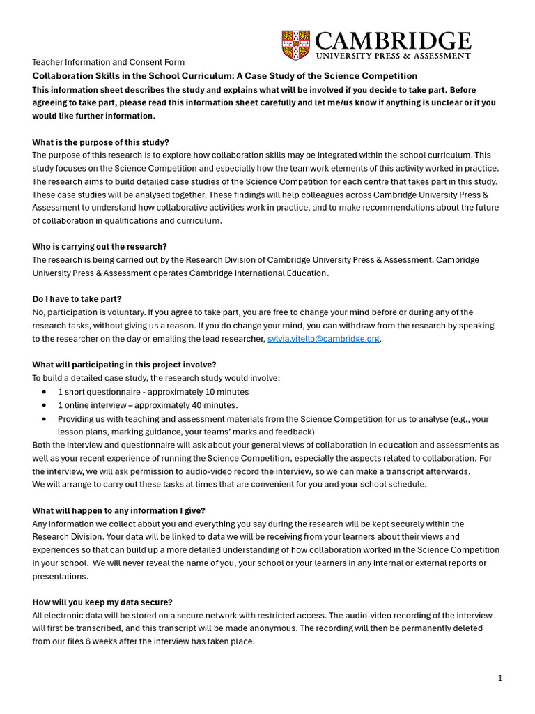 Case Study - Teacher Information | PDF | Learning | Science