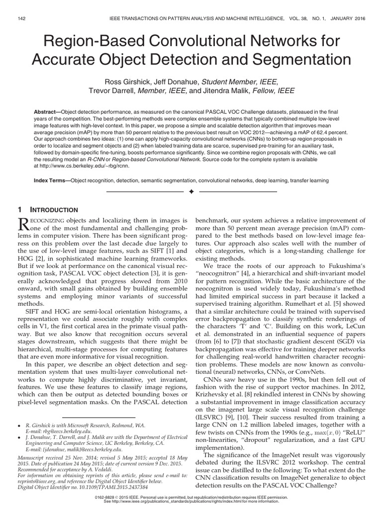 Region Based Convolutional Networks For Accurate Object Detection And Segmentation Pdf Image