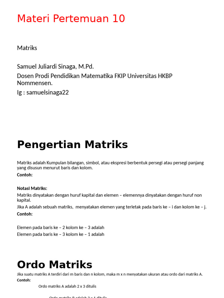 Pengantar Matriks dan Operasinya | PDF