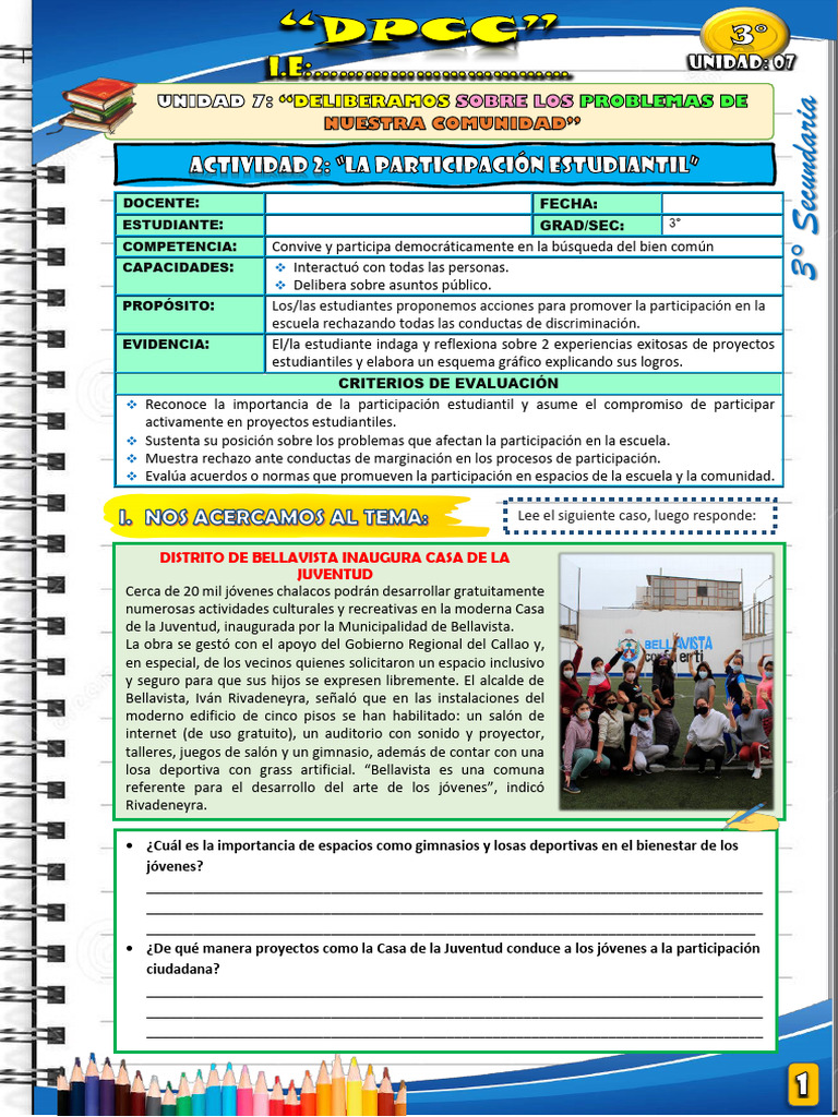 3° DPCC - Actv.02-Unid.7 2023 | PDF | Alcalde | Escuelas