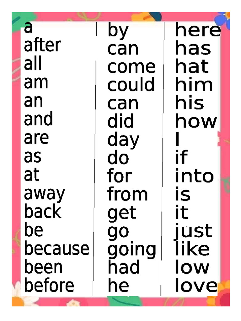 Basic Sight Words Pdf
