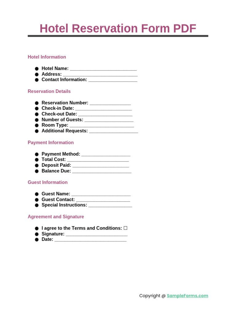 Hotel Reservation Form PDF | PDF