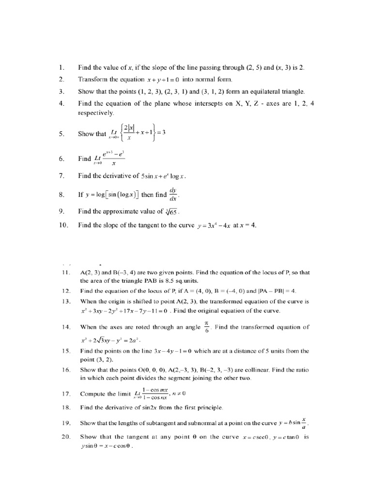 Inter 1st Year Maths 1B Key Questions | PDF