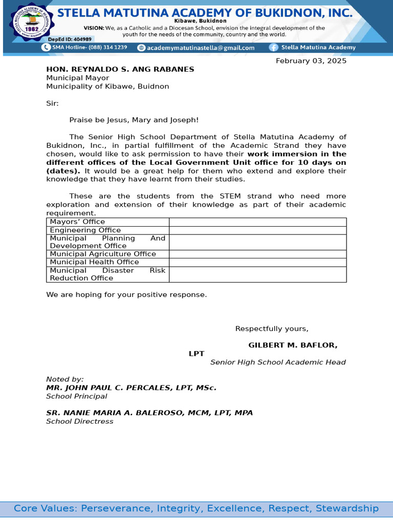 Sample Letter For Immersion | PDF