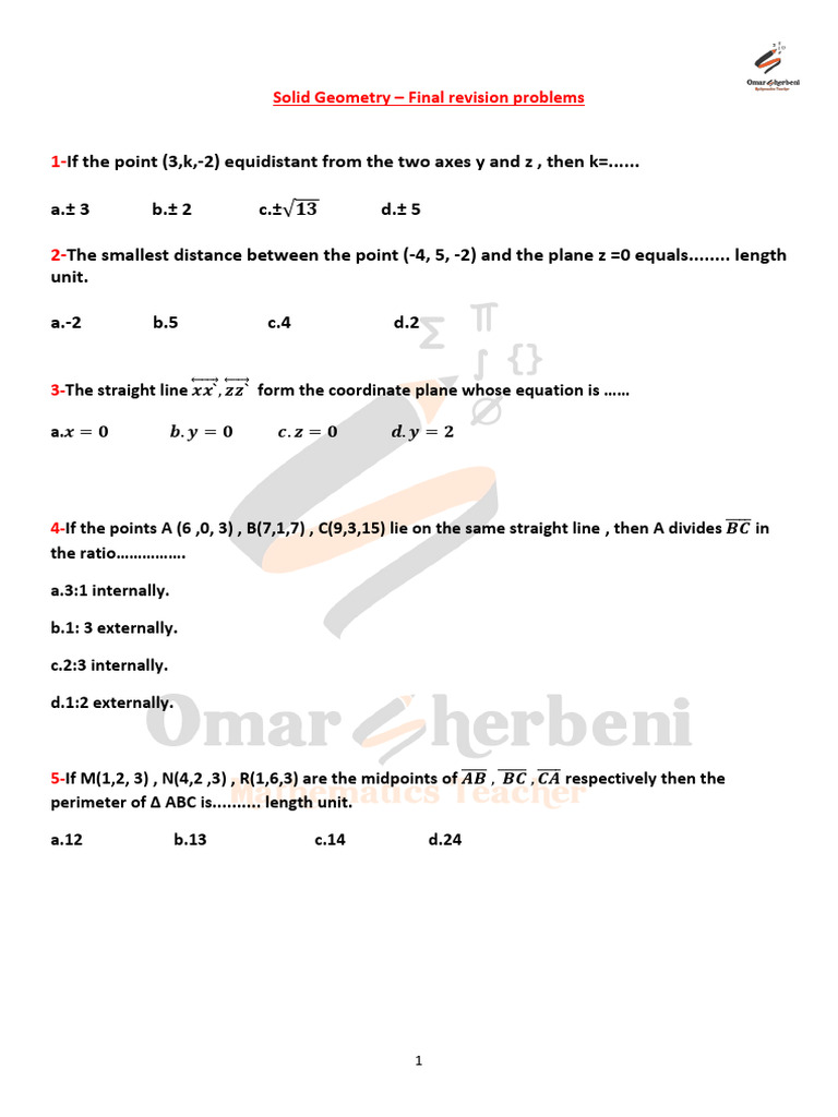 Solid Geometry - Final Revision 2021 | PDF | Sphere | Elementary ...