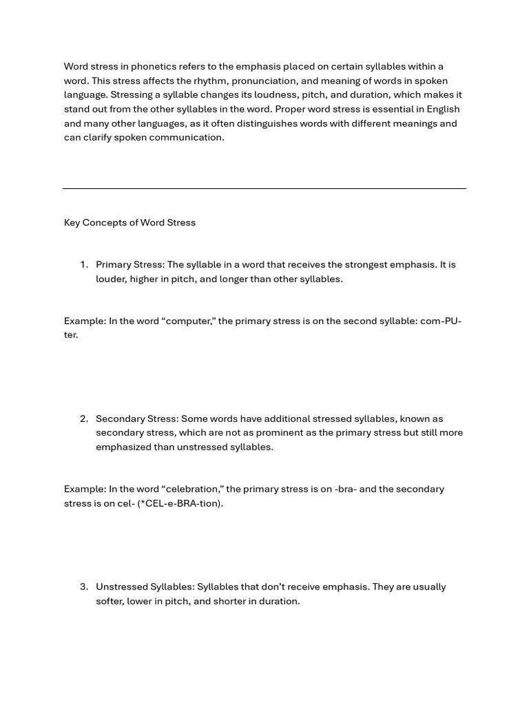 Word Stress Unit 1 | PDF | Stress (Linguistics) | Word