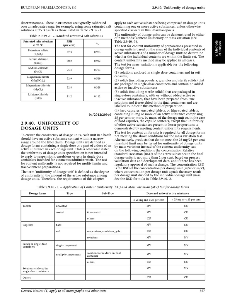 Uniformity of Dosage Units in Pharma | PDF | Sodium Chloride | Tablet ...