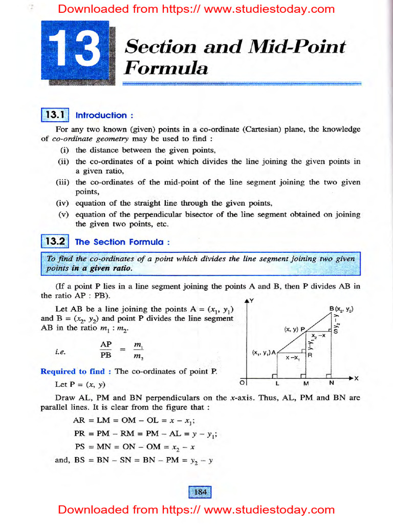 ICSE Class 10 Bansal Maths Chapter 13 Section and Mid Point Formula | PDF