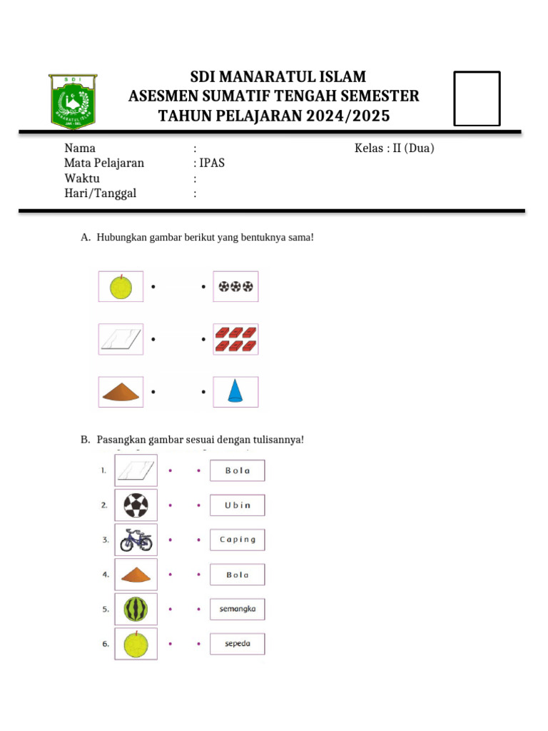 SOAL ASTS IPAS IHSAN KELAS 2 | PDF