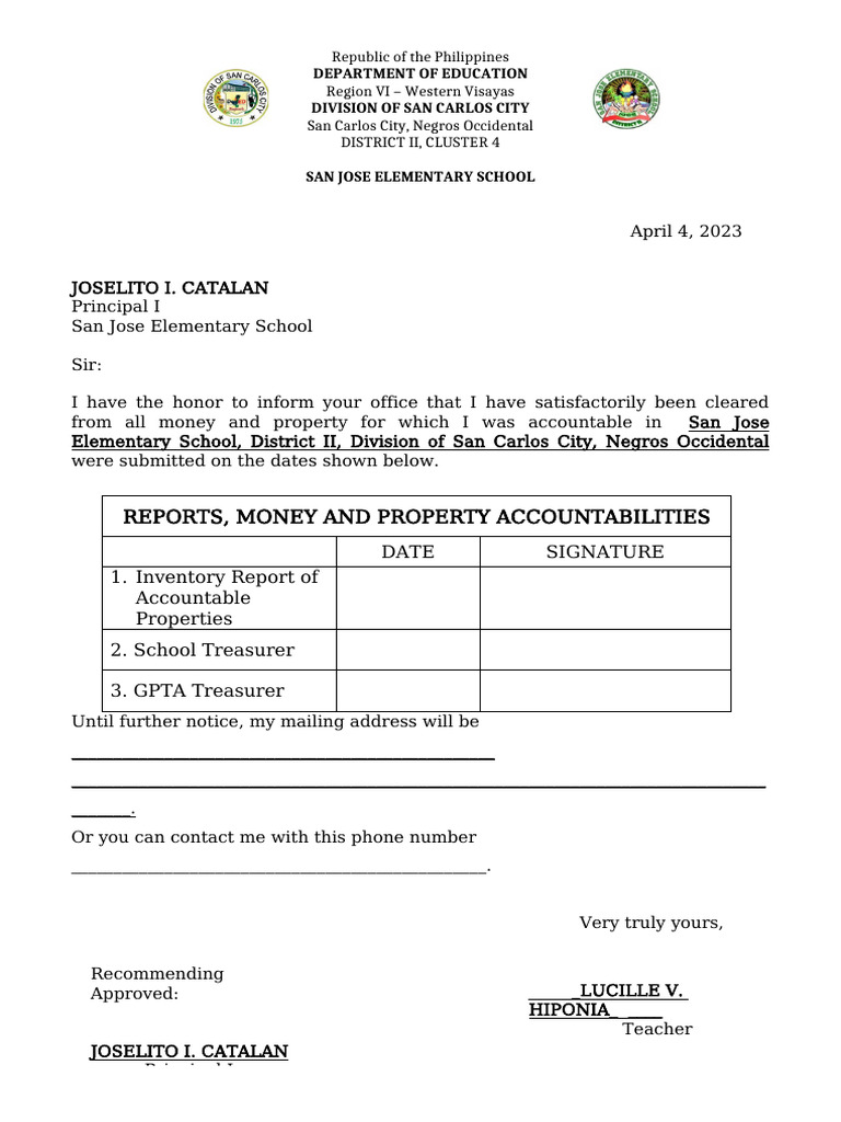 Clearance Report for San Jose Elementary | PDF