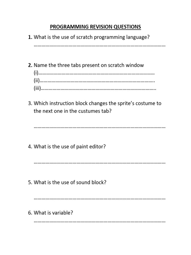 PROGRAMMING REVISION QUESTIONS - Y7 | PDF
