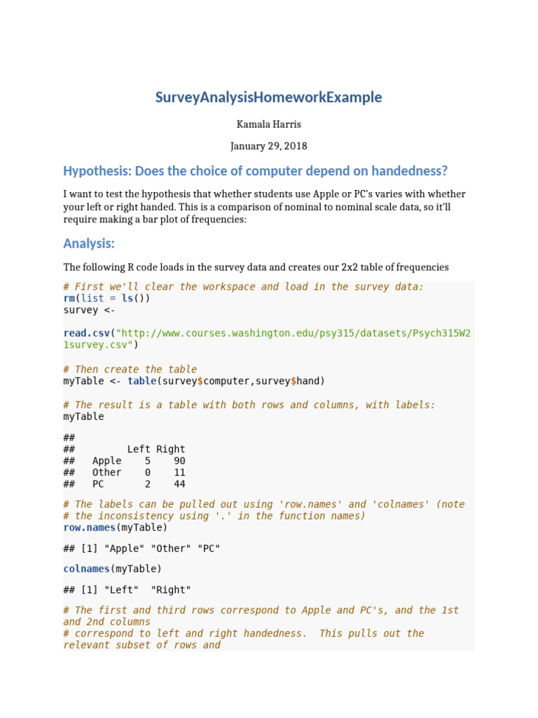 Survey Analysis Homework Example | PDF