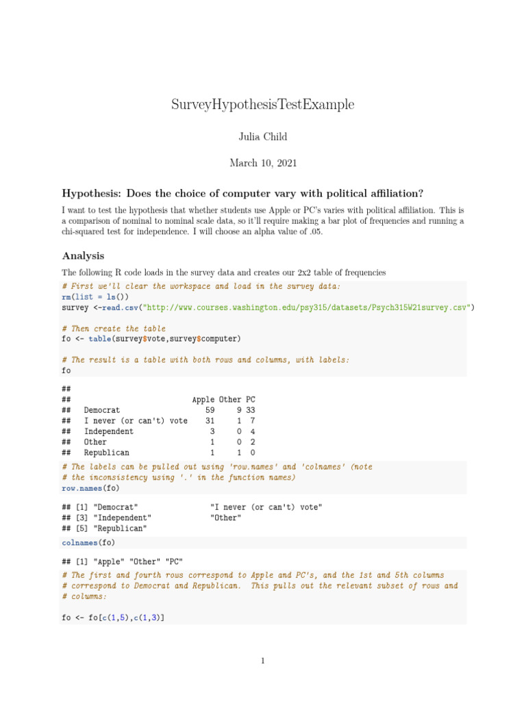 Survey Hypothesis Test Example | PDF | Computing
