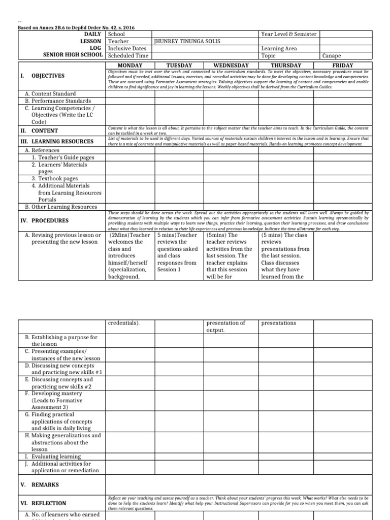 1 Shs Daily Lesson Log Dll Template By | PDF | Education Theory | Teaching