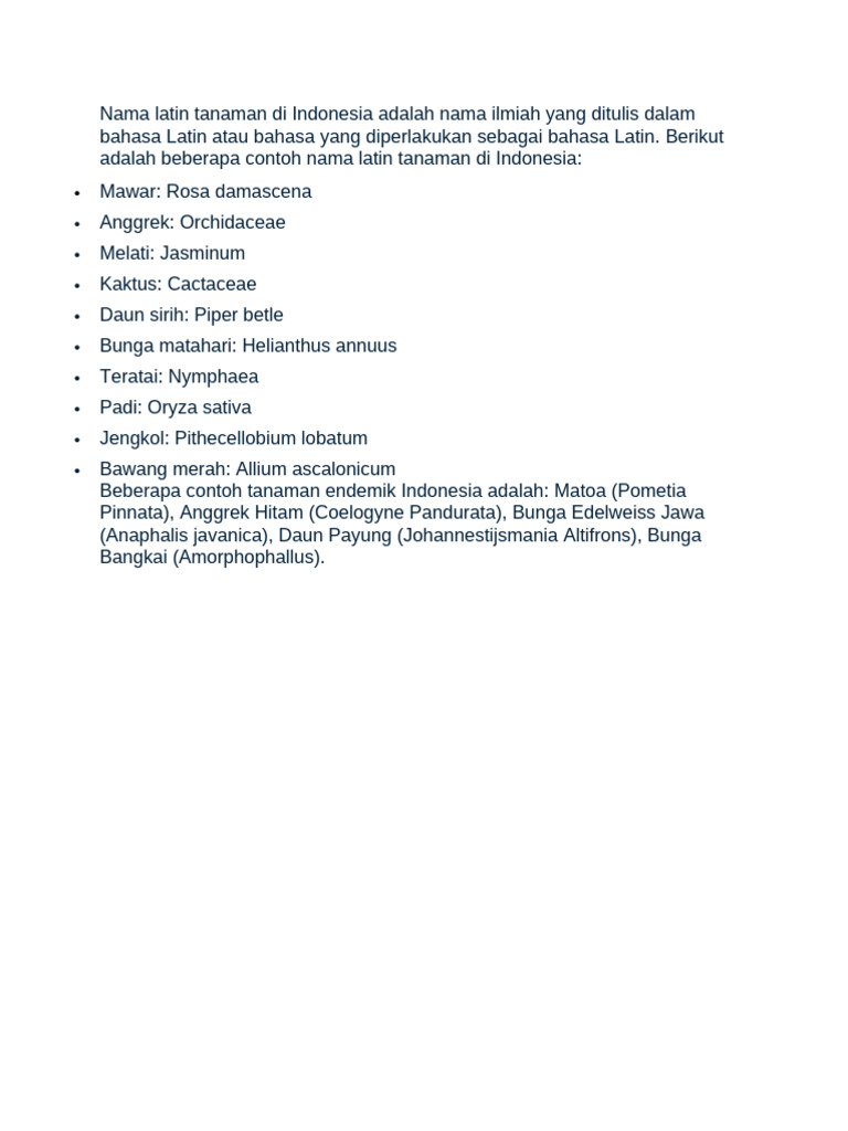 Nama Latin Tumbuhan | PDF
