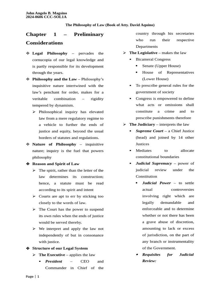 Aquino's Philosophy of Law Overview | PDF | United States V. O'brien ...