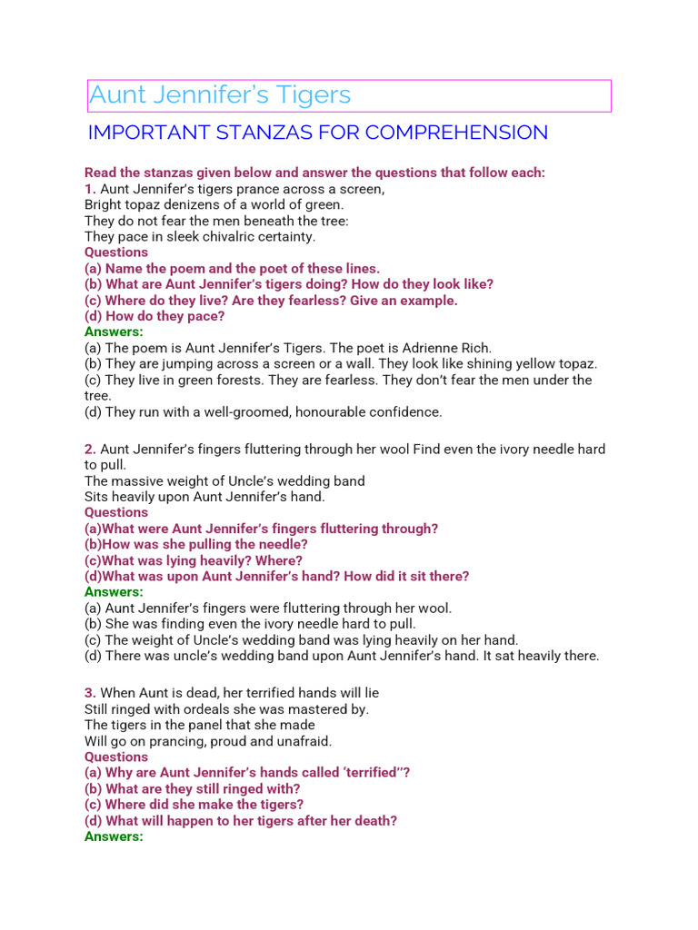 Aunt Jennifer’s Tigers | PDF