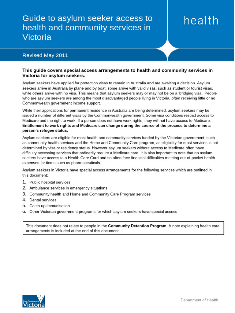 Guide To Asylum Seeker Access To Health Community Services May 2011 ...