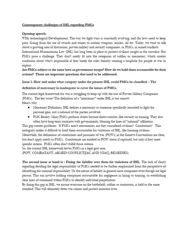 IHL Challenges with Private Military Companies | PDF | International ...
