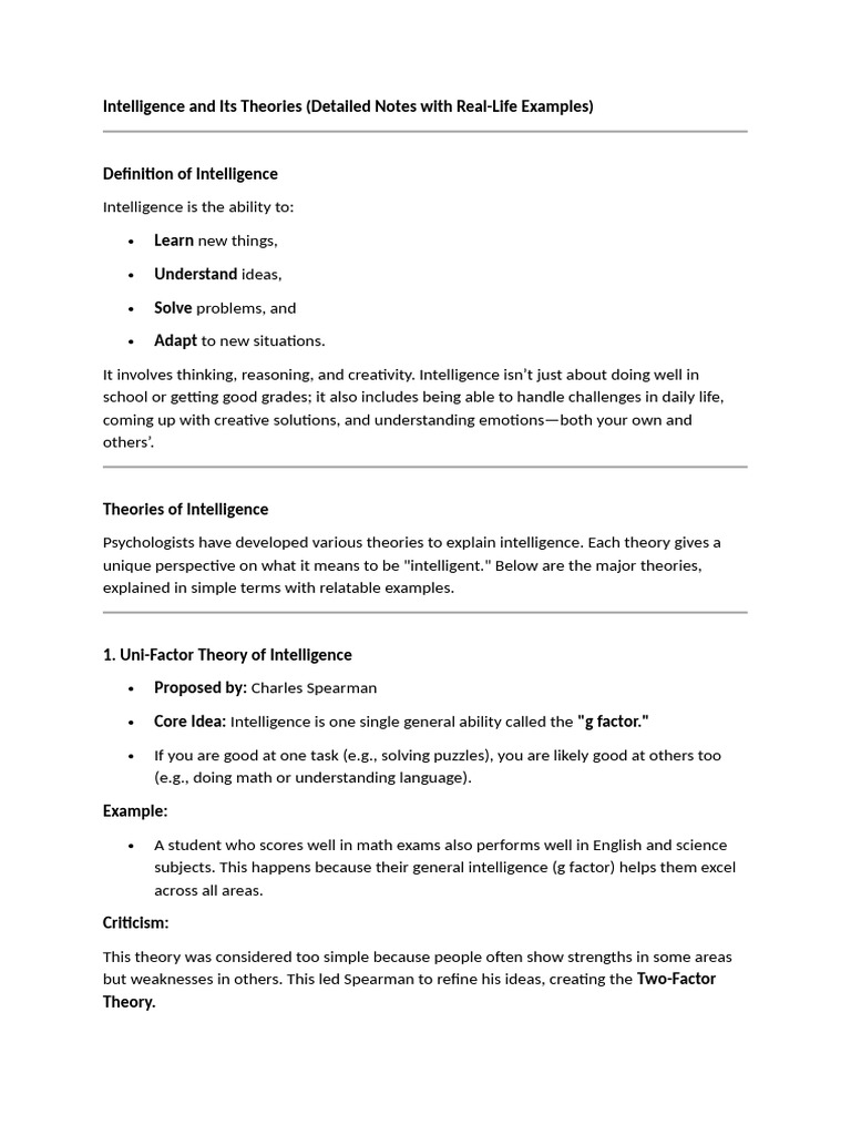 Intellegence and Its Theories | PDF | Intelligence | Cognition