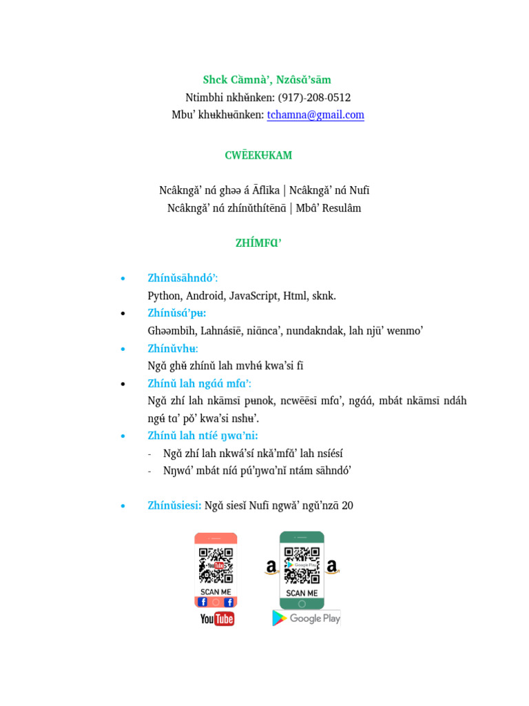 Ŋwɑ'nǐcwě'mfɑ̌' SHCK Ca Mna': CV Tchamna, Nufi | PDF