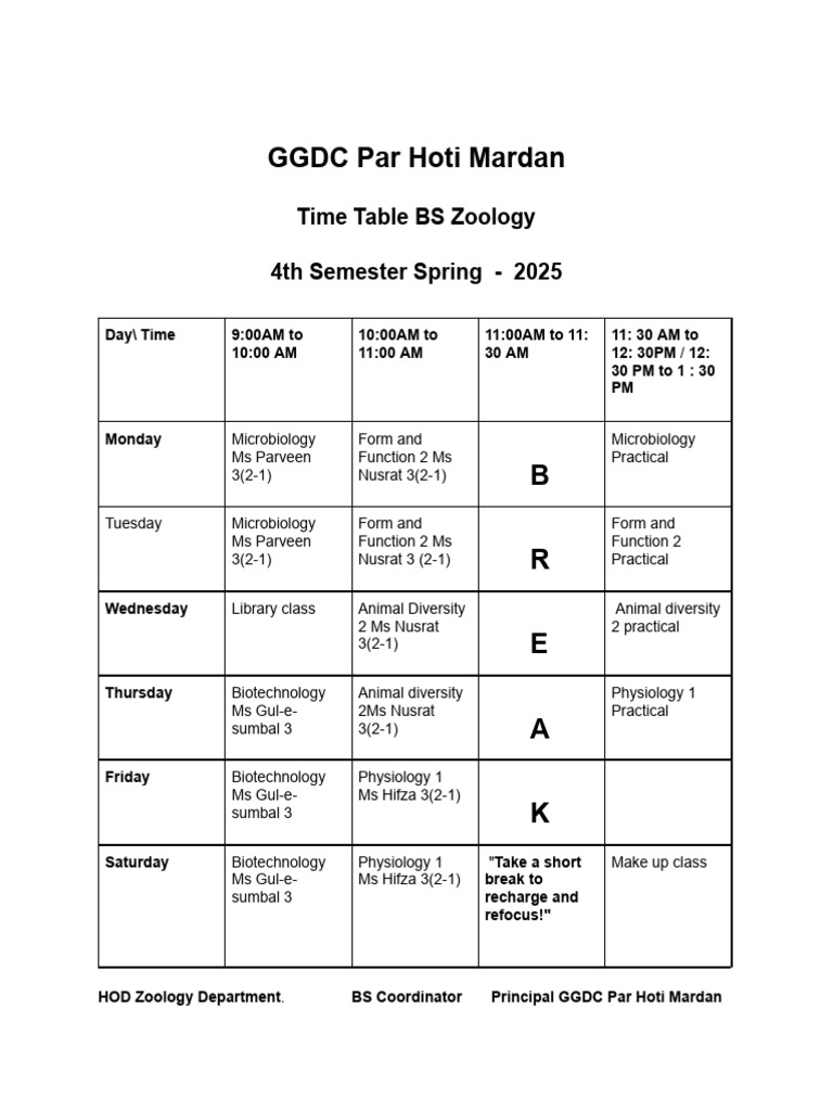 4th Semester Time Table | PDF