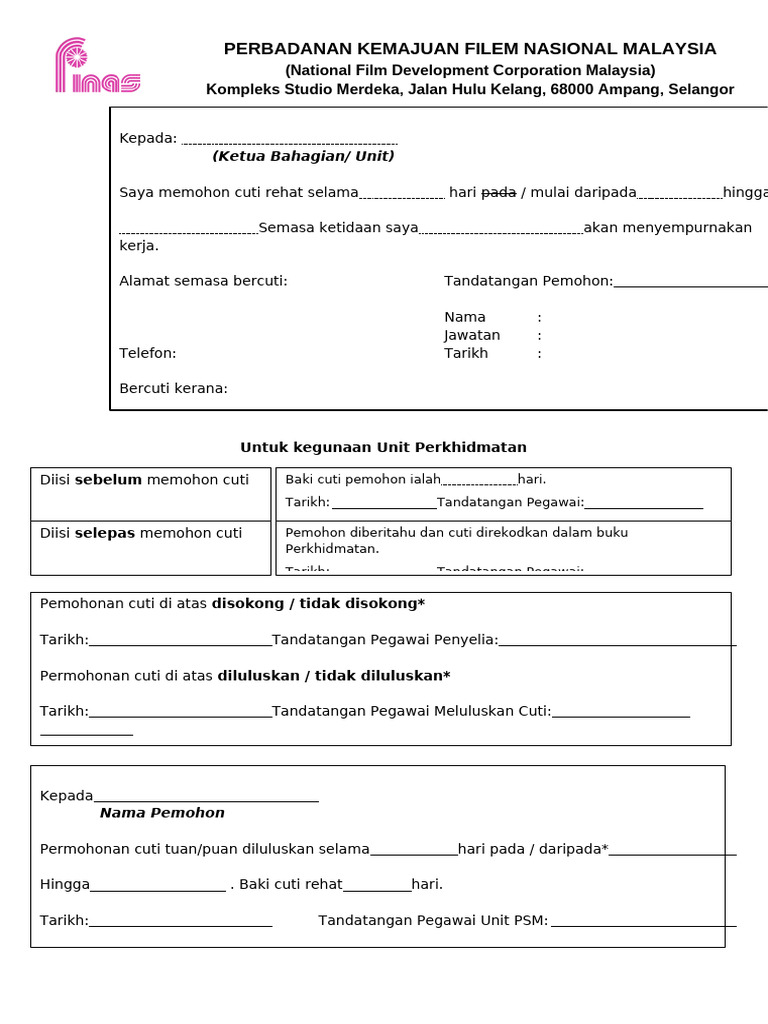 BORANG CUTI | PDF